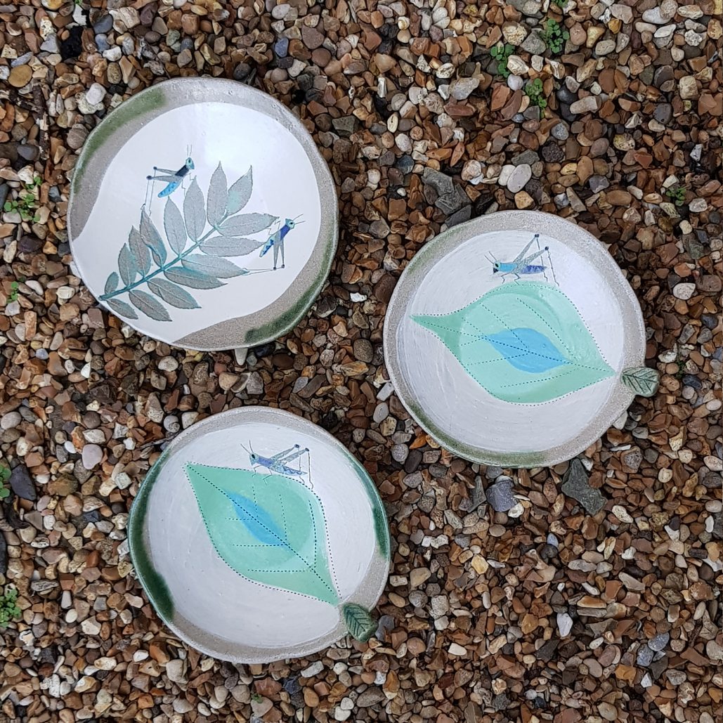 Grasshopper and Leaf Plate and Grasshopper Plates by Jill Fanshawe Kato ...