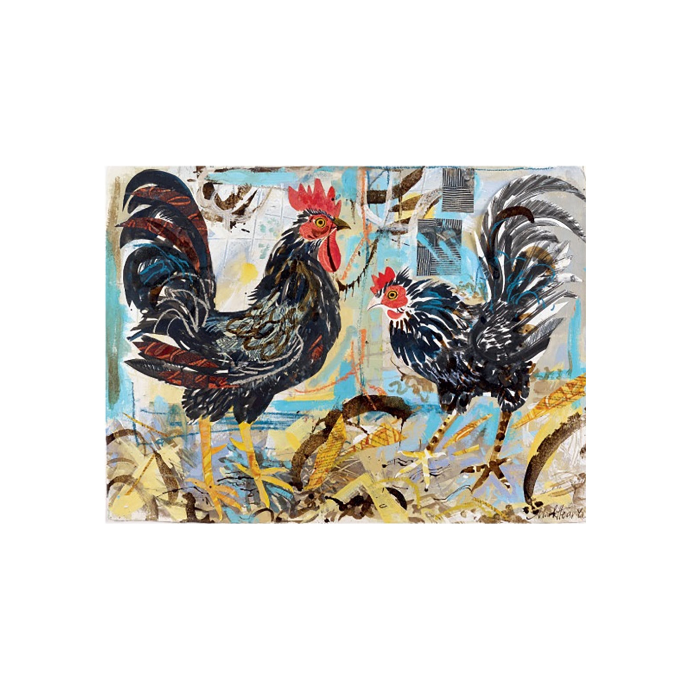 Mark Hearld | Black Cockerels by Mark Hearld | The Scottish Gallery