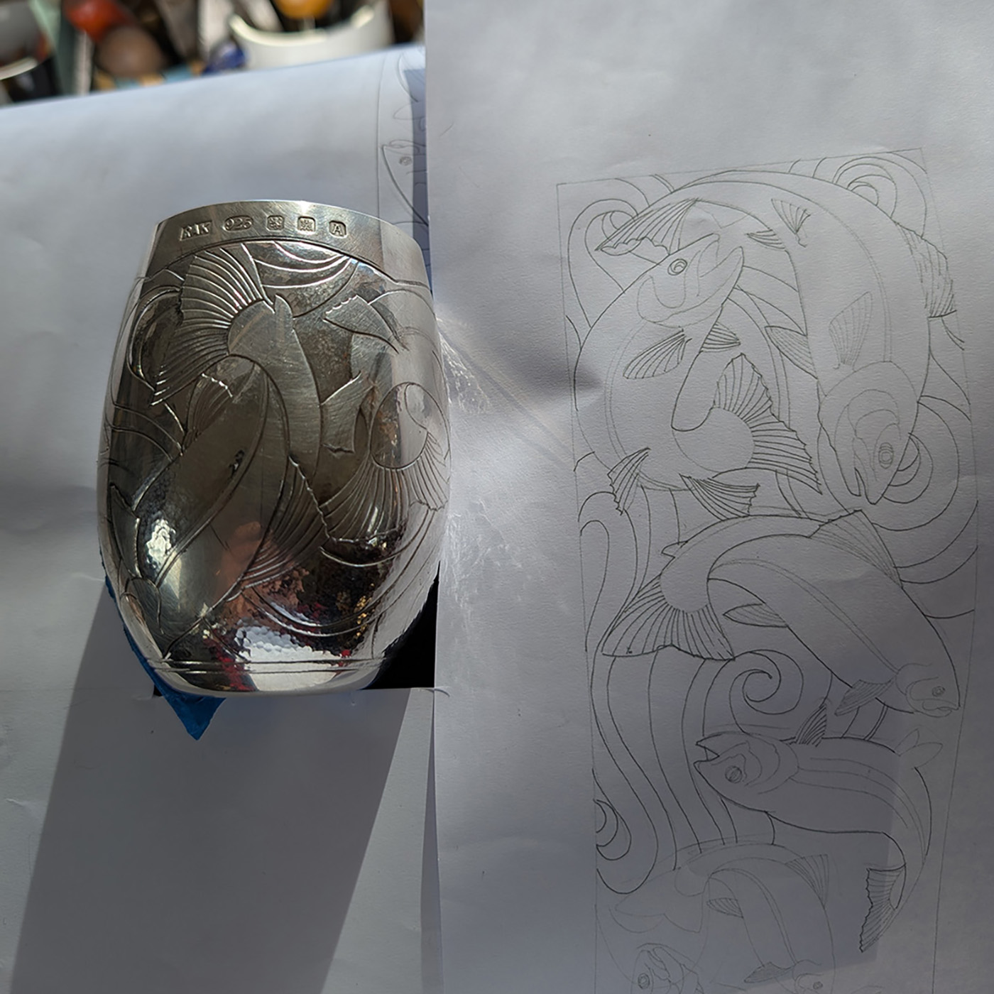 Fishy Beaker in progress by Rod Kelly | The Scottish Gallery